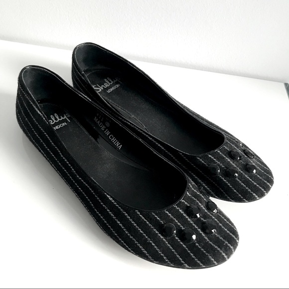 Shellys London | Shoes | Sallys London Black Grey Striped Jeweled Flats ...